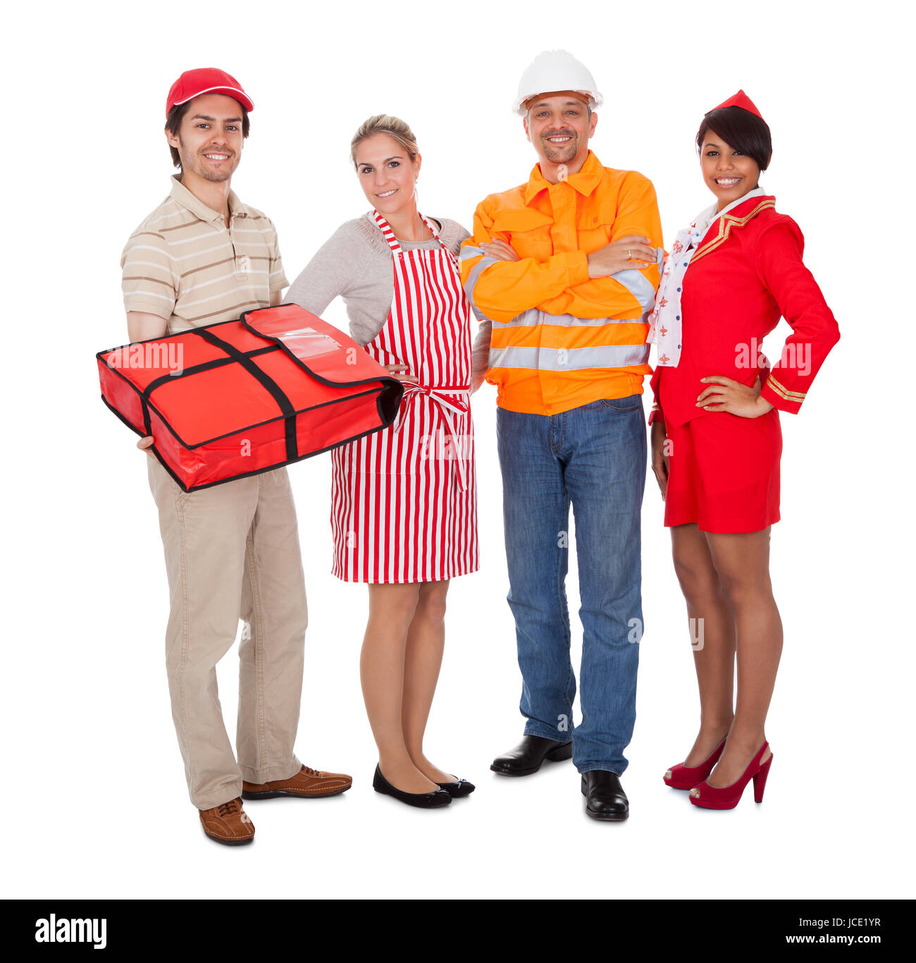Diverse group of smiling workers. Isolated on white Stock Photo - Alamy