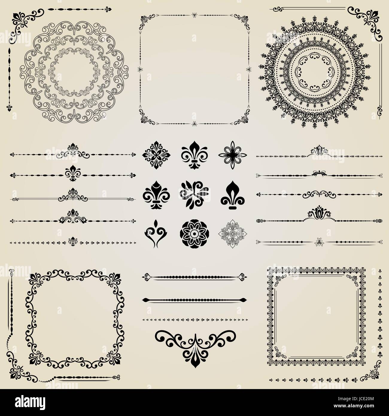 Vintage set of vector horizontal, square and round elements. Different ...
