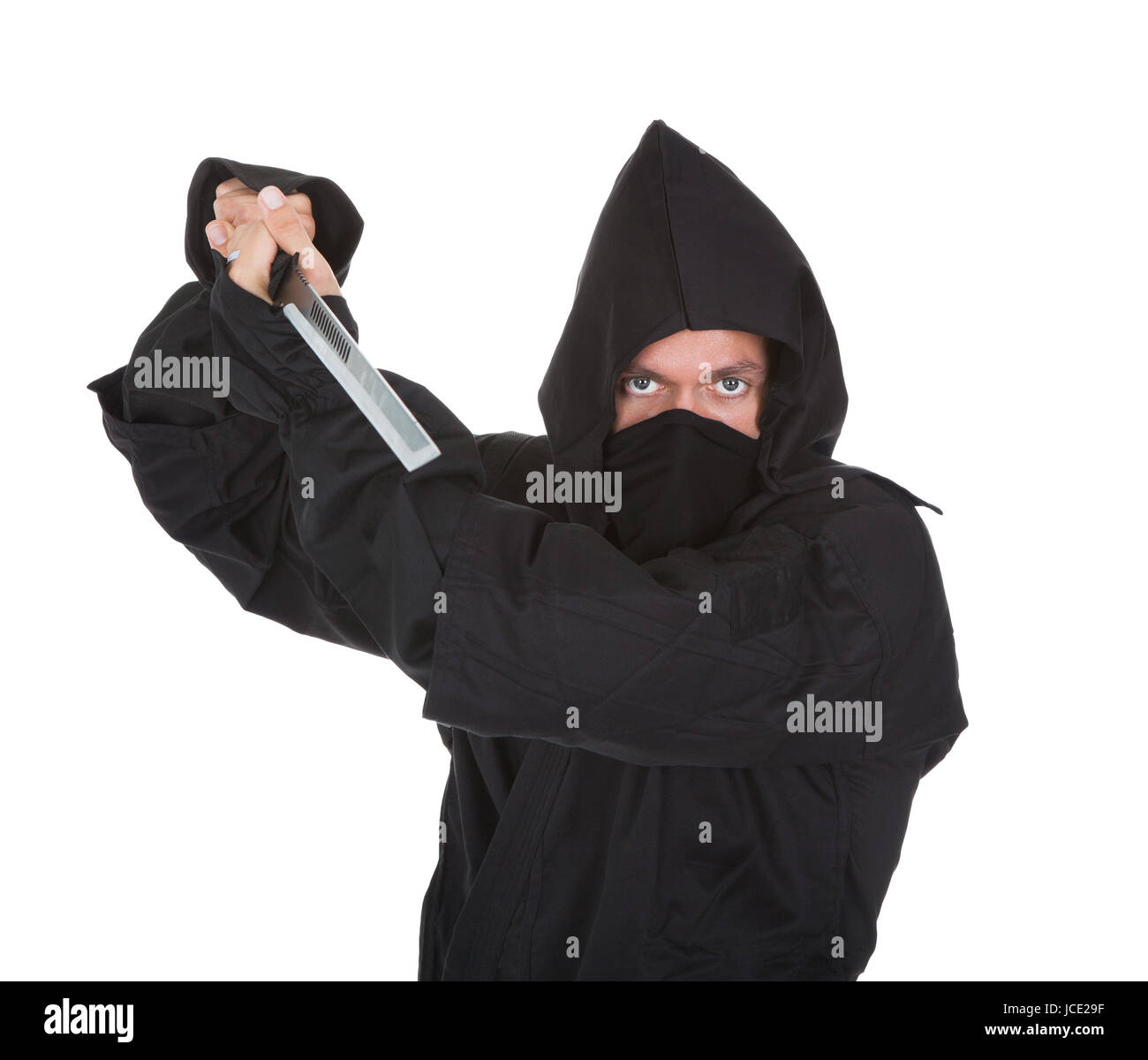 Portrait Of Male Ninja With Weapon Isolated Over White Background Stock ...