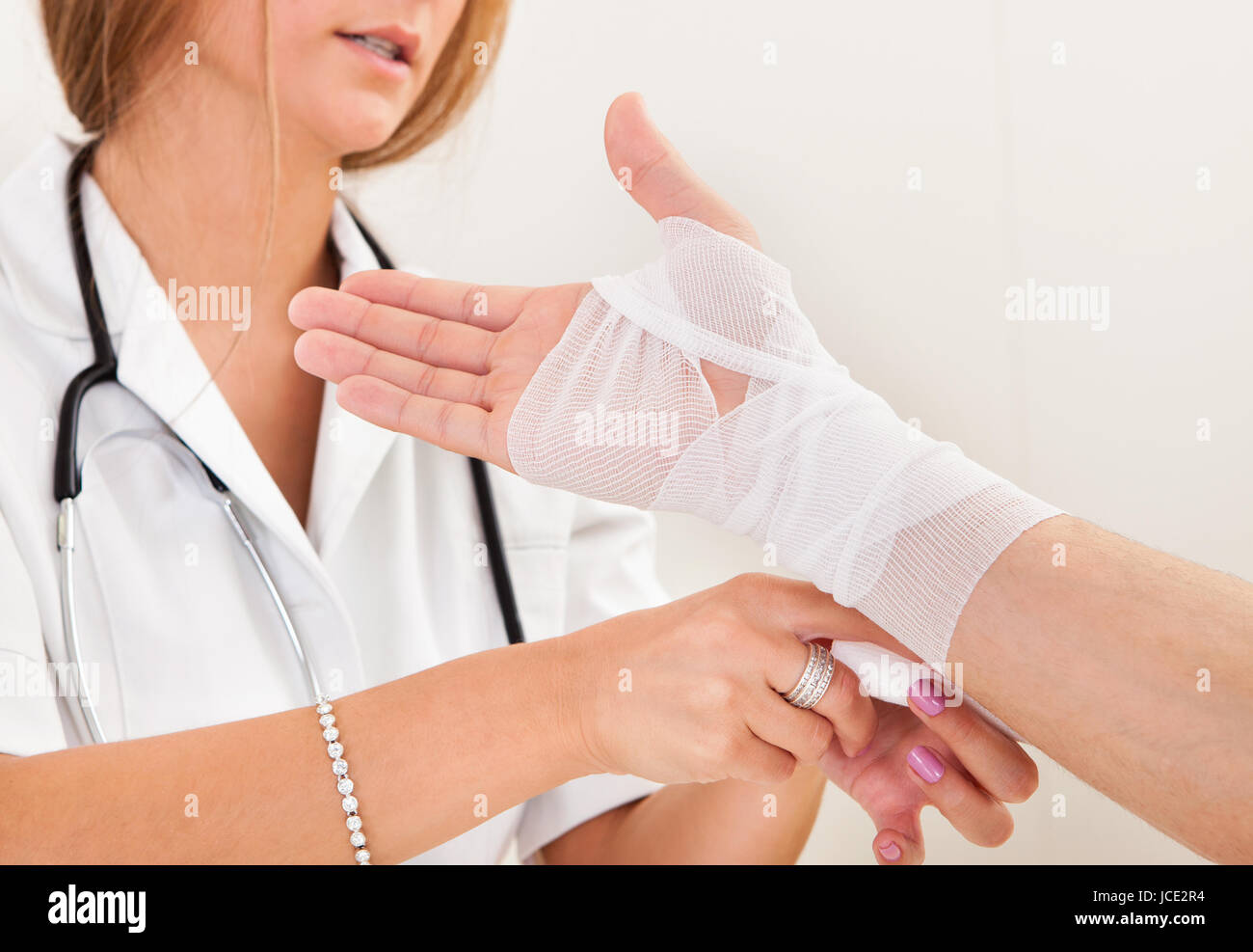 Sprained right hand treated by trained person Stock Photo - Alamy