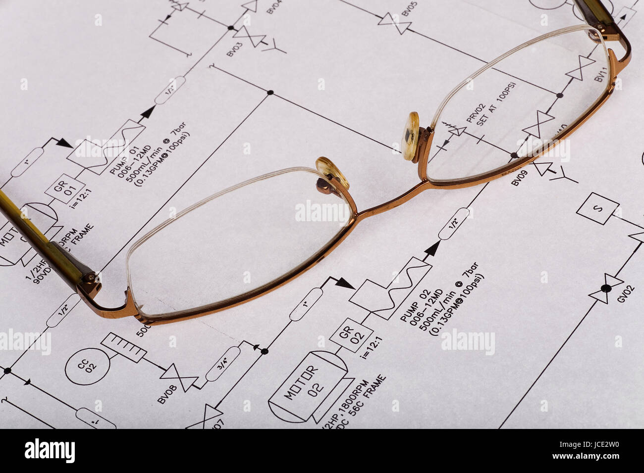 technical drawing withe reading glasses on top Stock Photo - Alamy