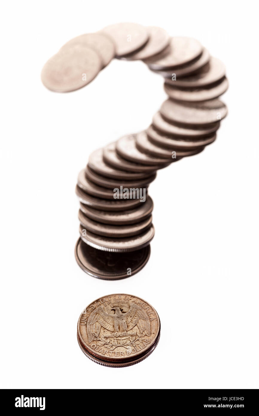 question mark made of coins on white background Stock Photo - Alamy