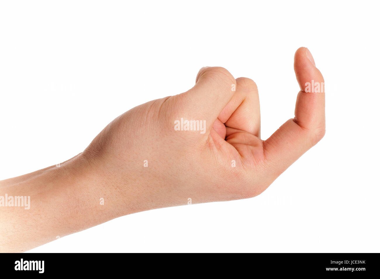 hand isolated on white background with index finger forming a hook ...