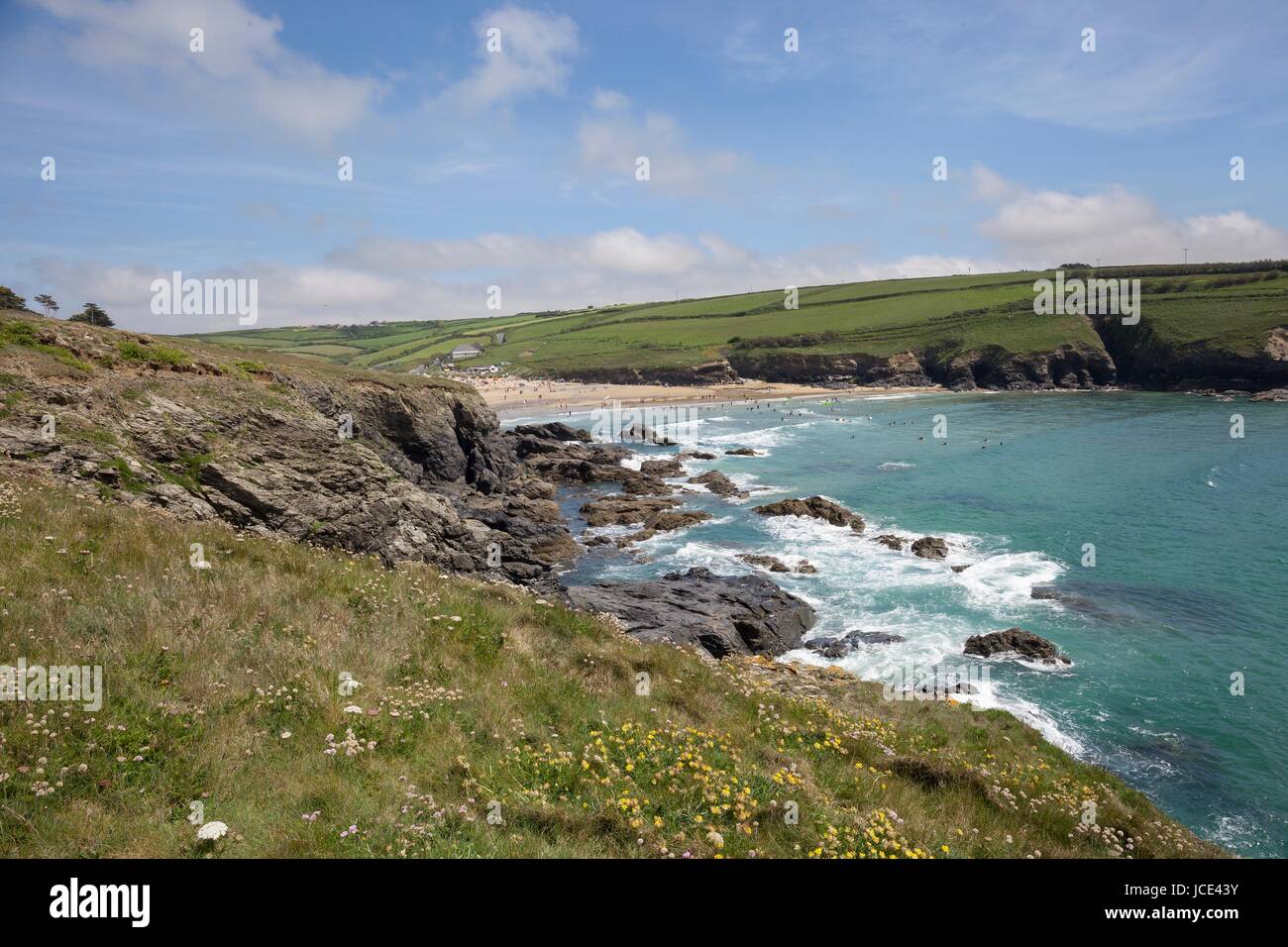 Looking towards Poldhu Cove, Cornwall, England Stock Photo - Alamy