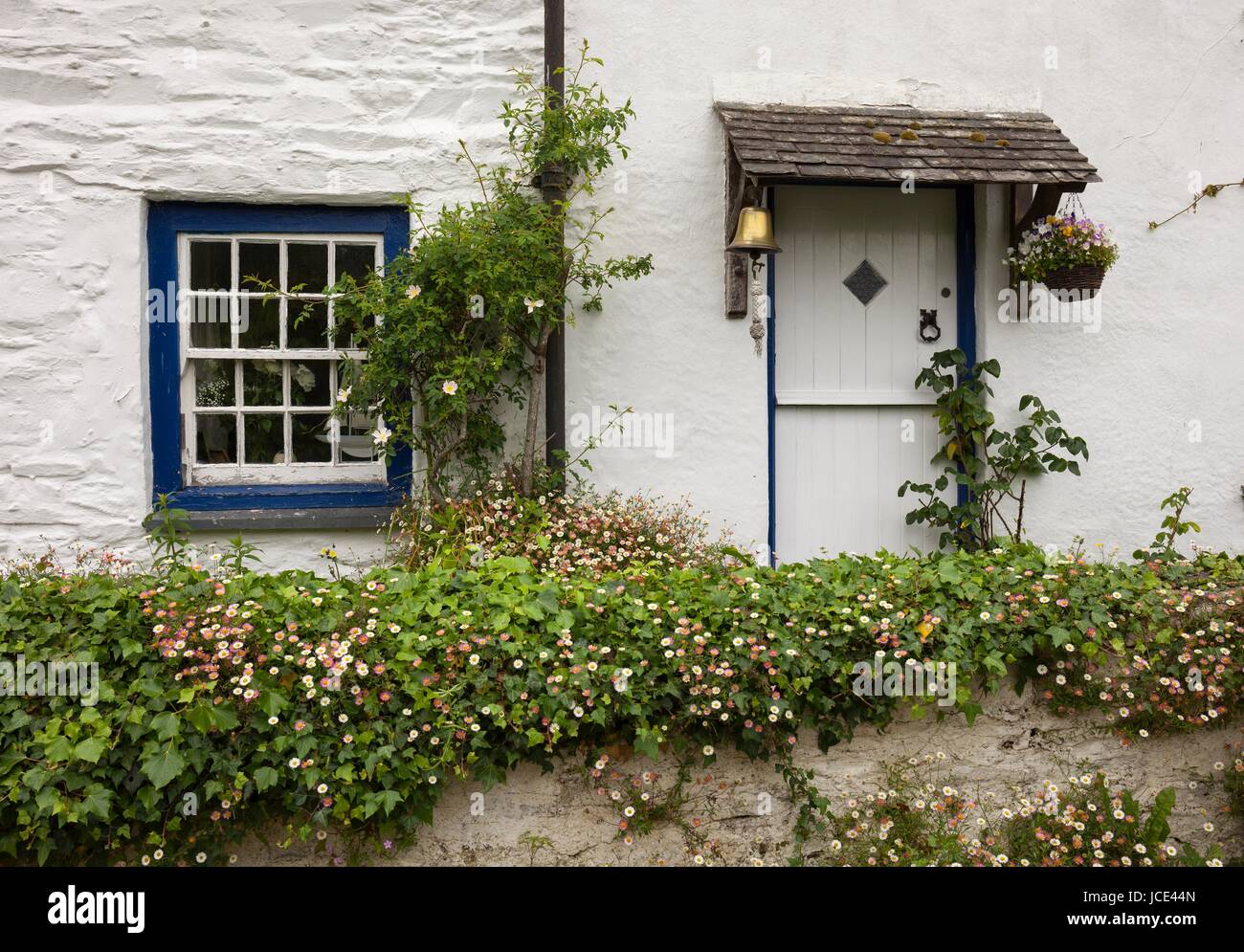 Stone cottage with pretty garden, Helford, Cornwall, England Stock ...