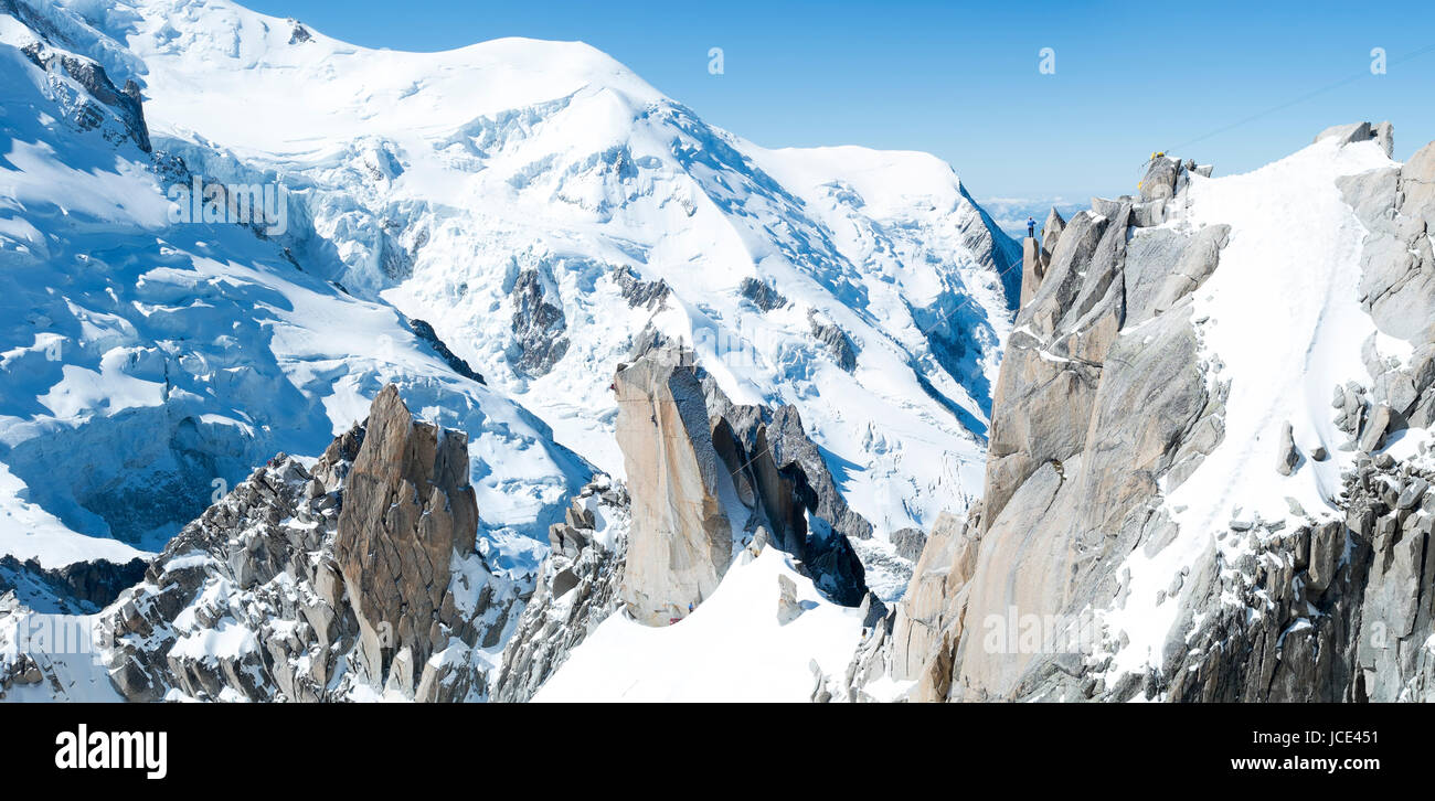 Panoramic composite of Mont Blanc mountain range, In Chamonix, France ...