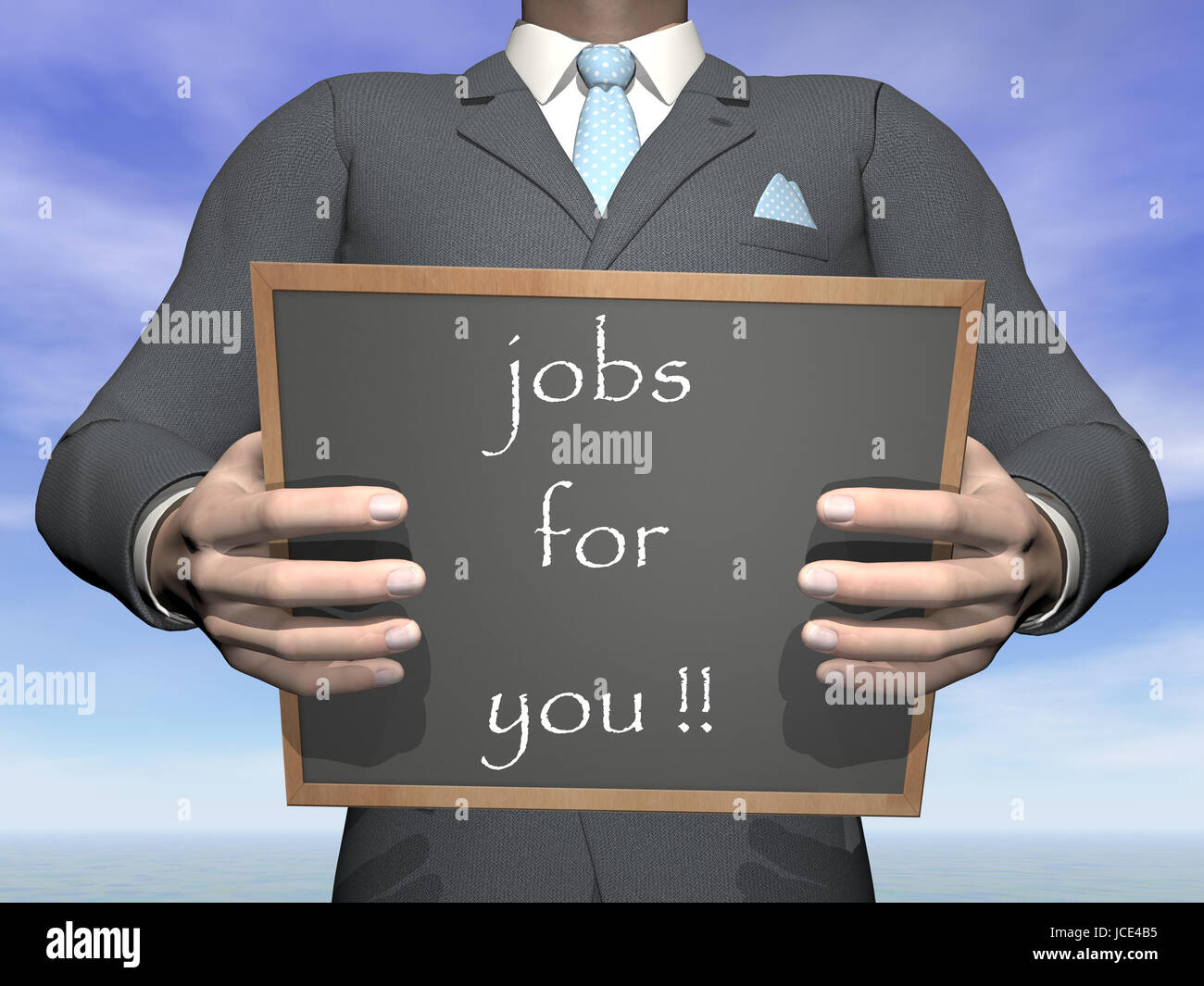 Businessman offering job on blackboard - 3D render Stock Photo - Alamy