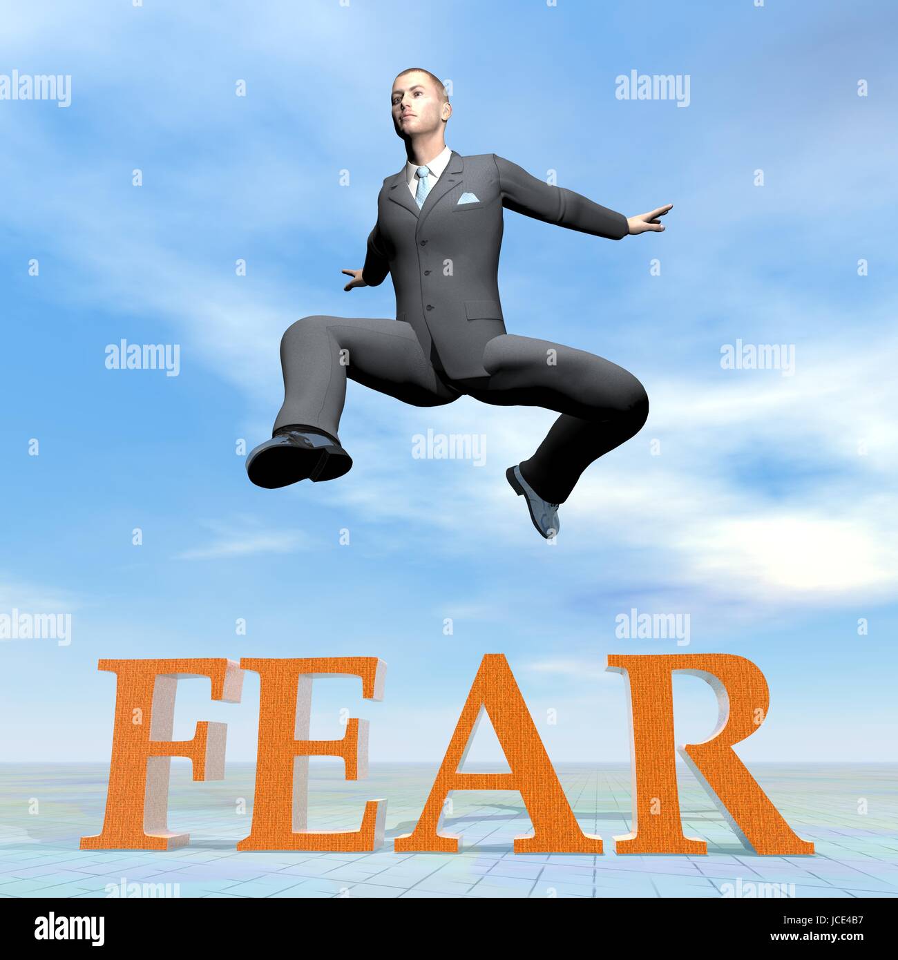 Businessman jumping upon fear word by beautiful day - 3D render Stock ...