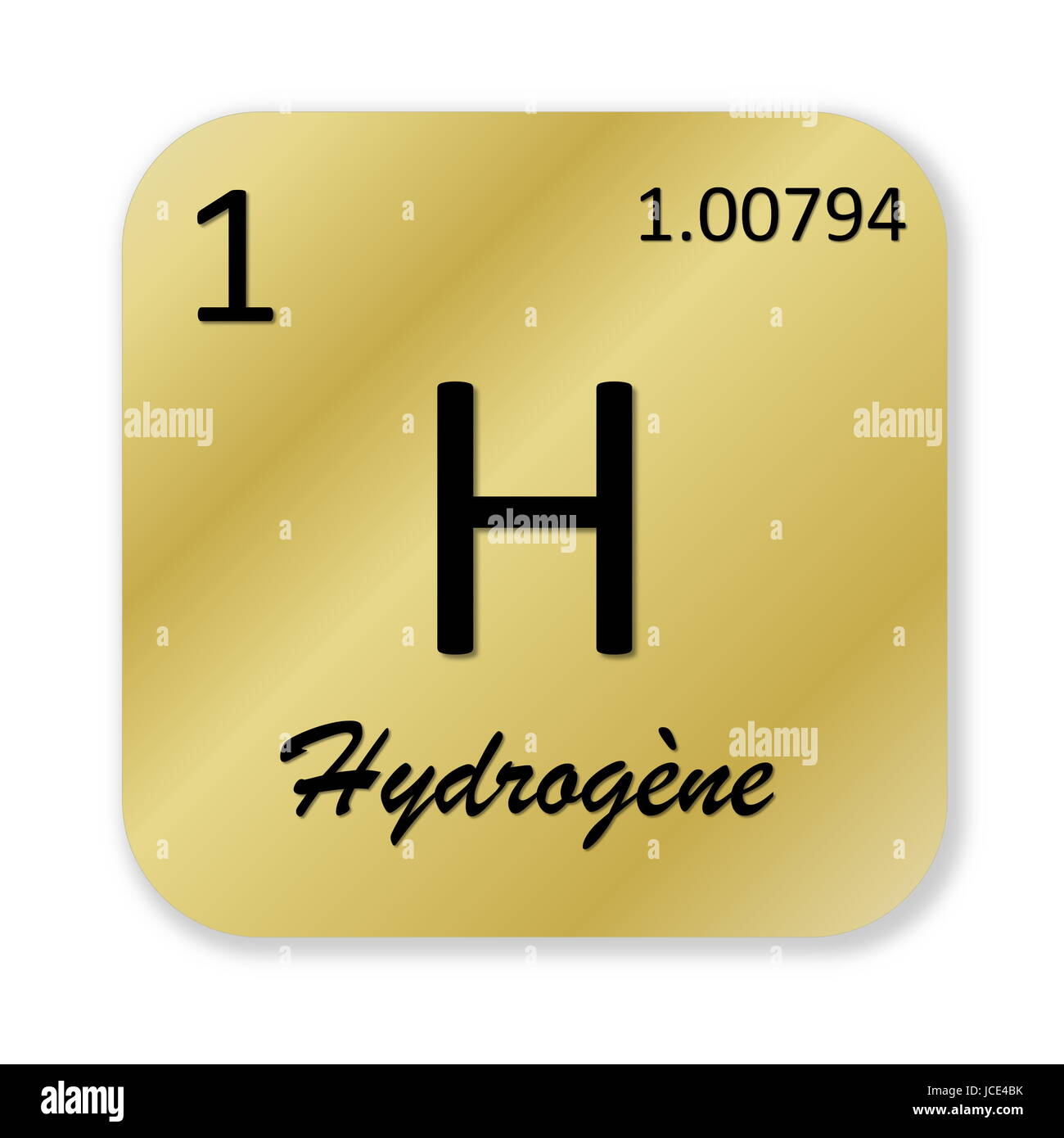 Black hydrogen element, french hydrogene, into golden square shape ...