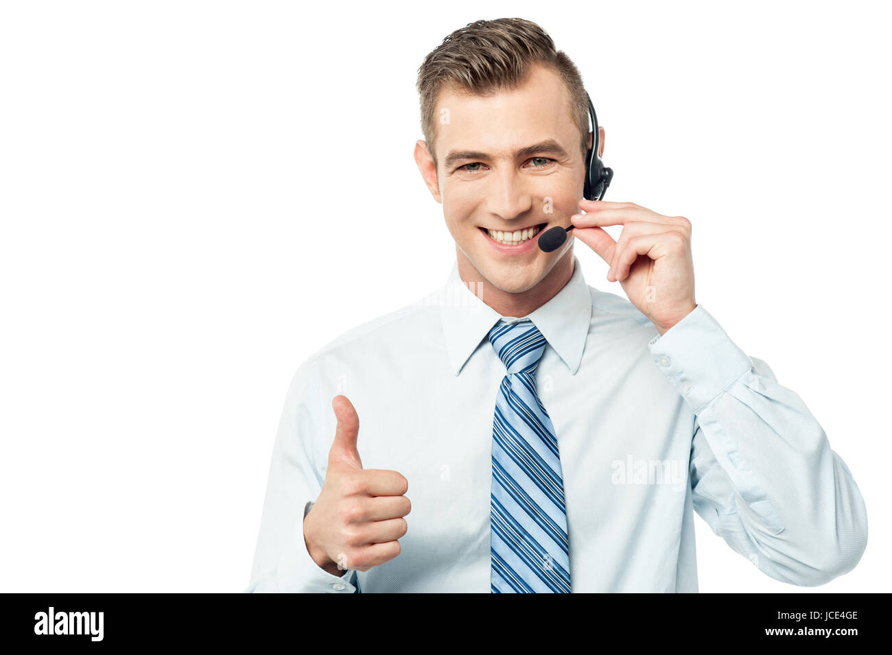 Smiling customer support executive on call Stock Photo - Alamy