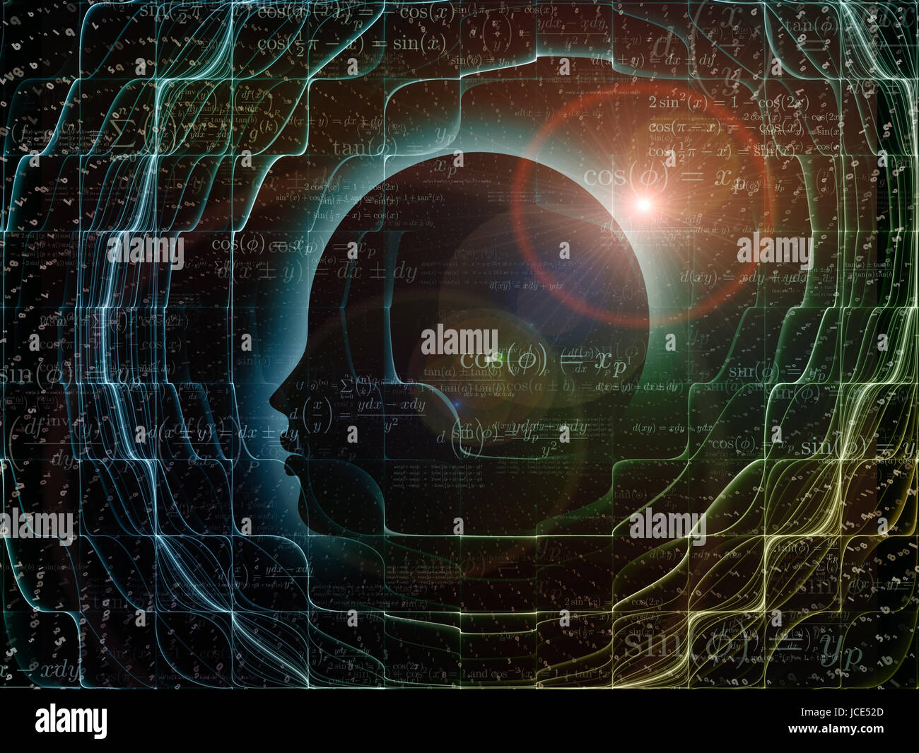 Mind Geometry series. Abstract arrangement of Human profile, math and ...