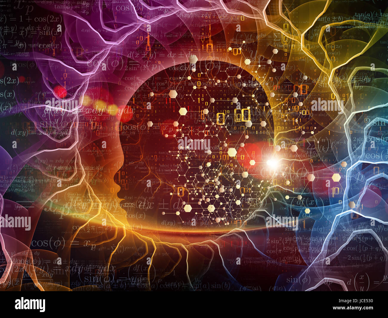 Mind Geometry series. Abstract composition of Human profile, math and ...