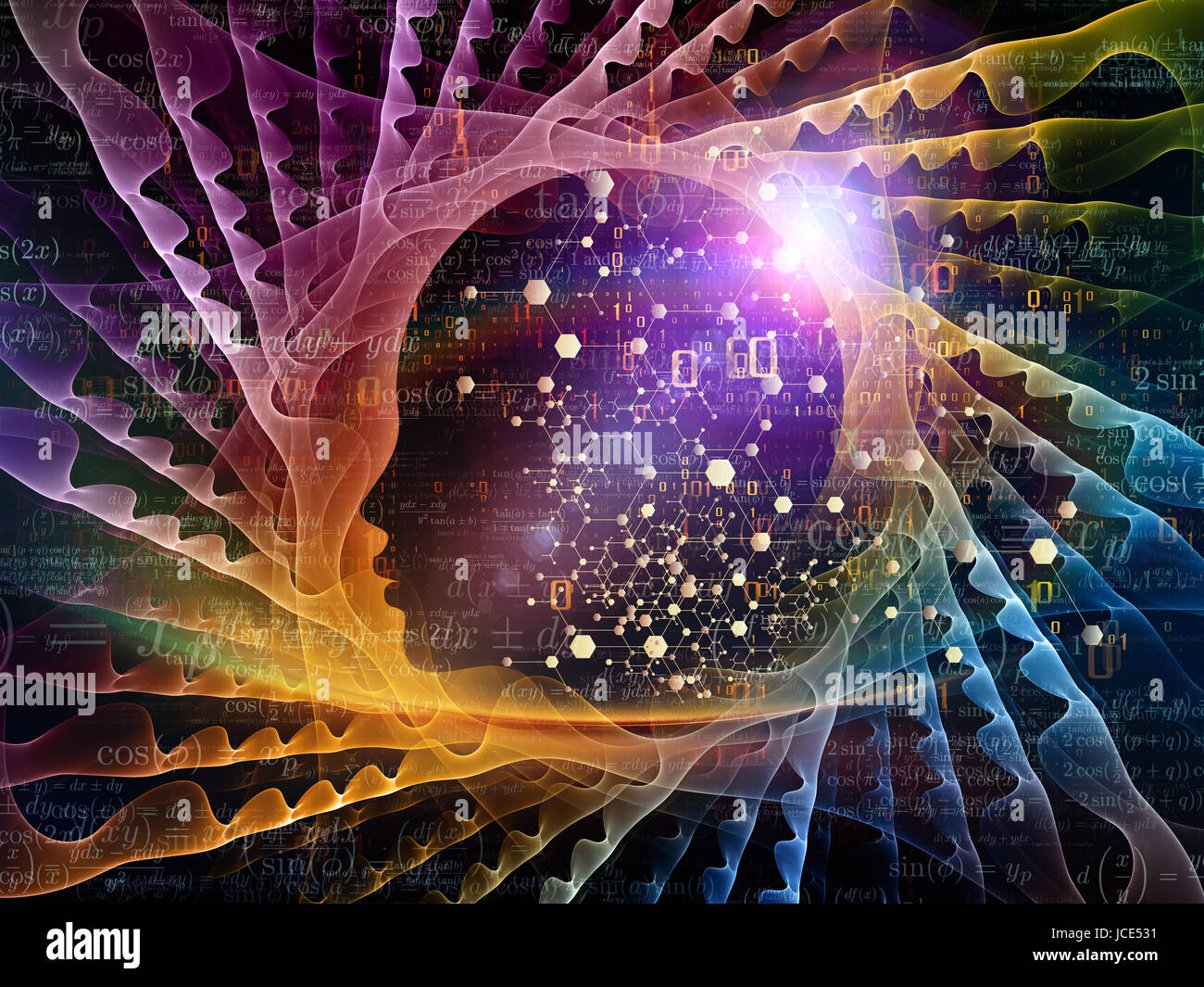 Mind Geometry series. Abstract composition of Human profile, math and ...