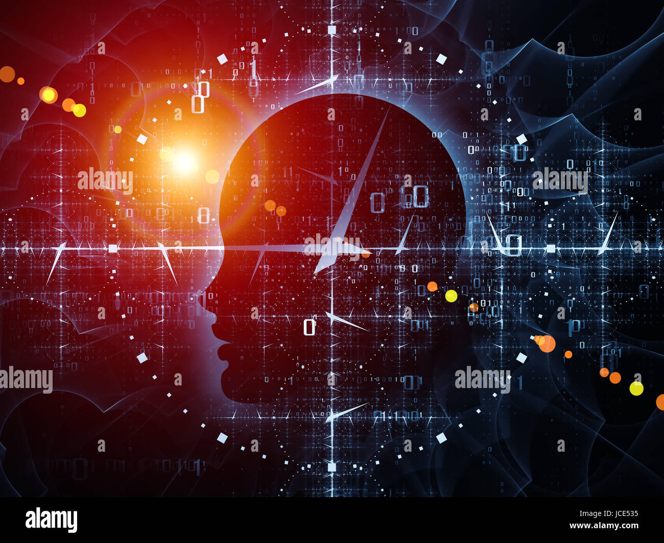 Mind Time series. Graphic composition of Human profile, clock and ...