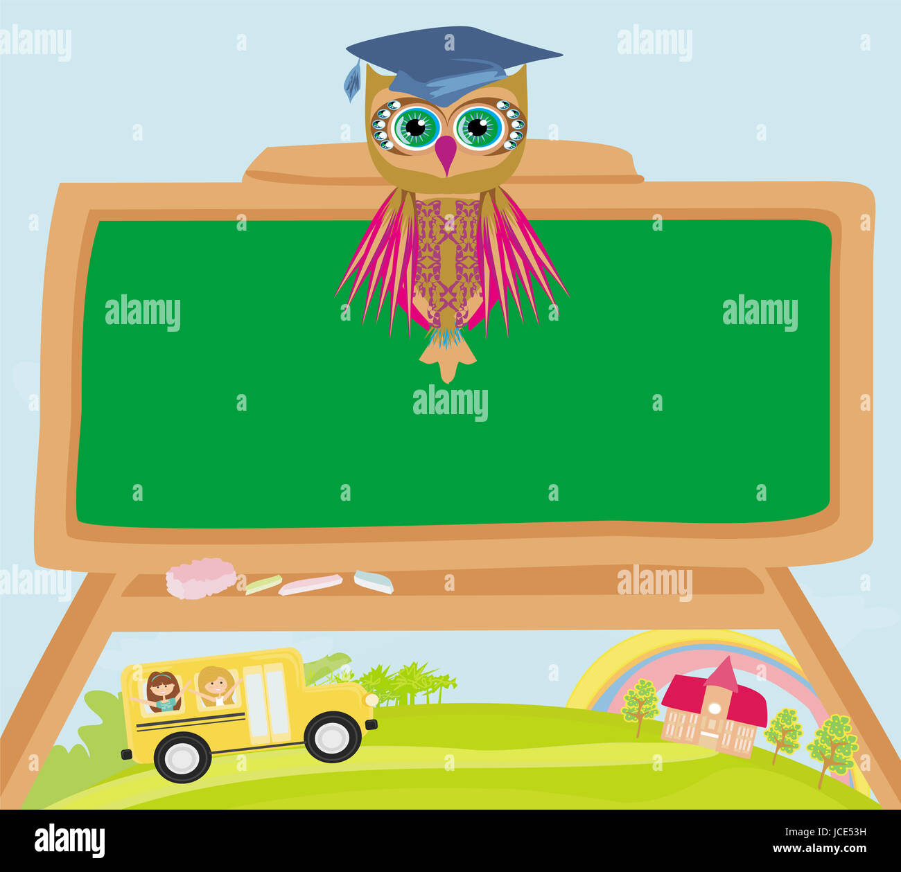 cute back to school illustration with owl Stock Photo - Alamy