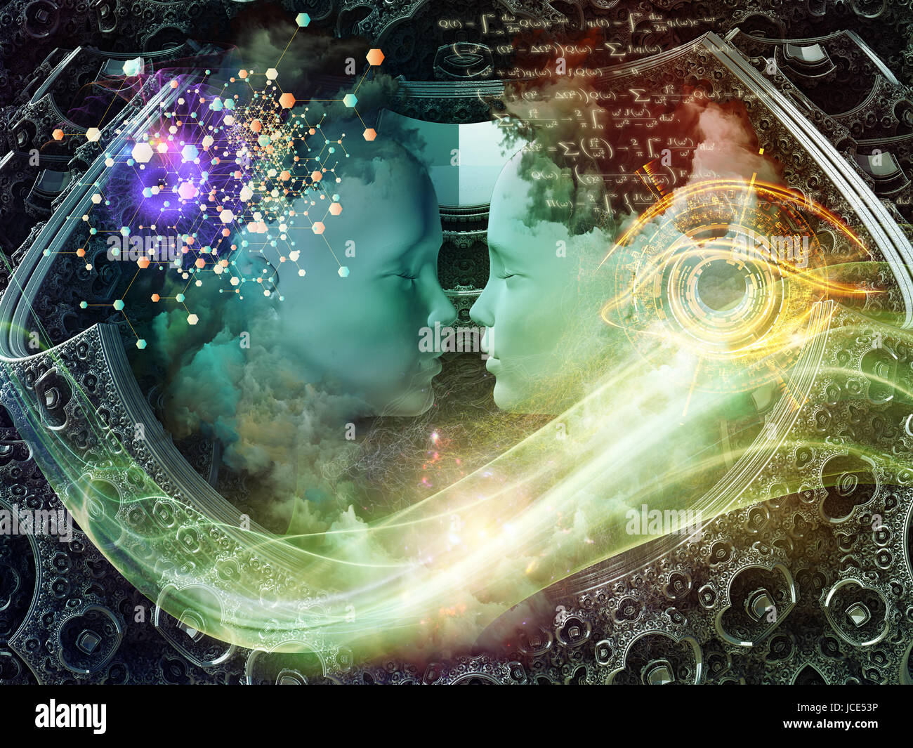 Dreaming Intellect series. Background design of human face and ...