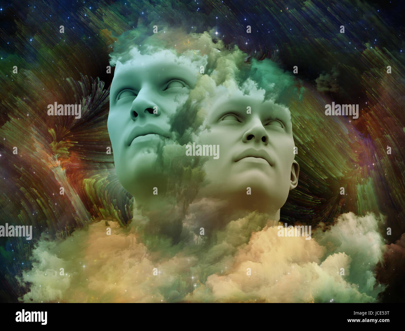 Dreaming Intellect series. Composition of human face and technological ...