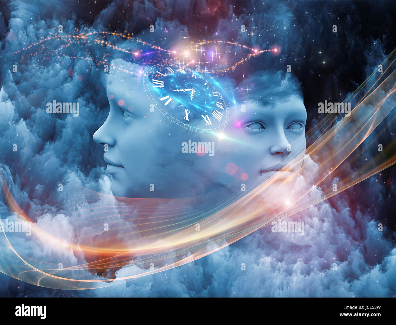 Dreaming Intellect series. Composition of human face and technological ...
