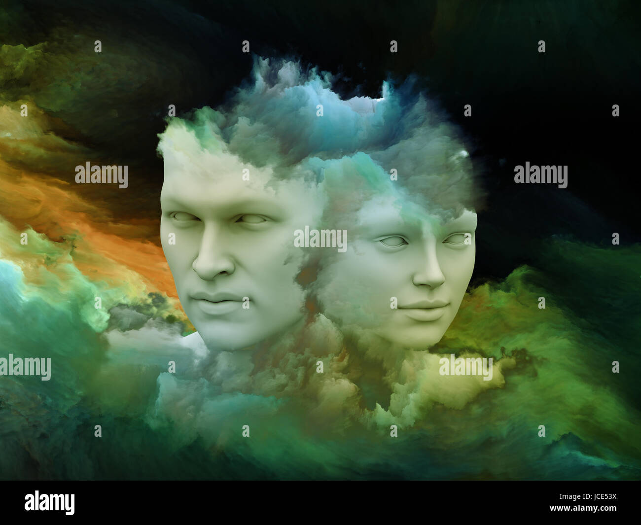Dreaming Intellect series. Composition of human face and technological ...