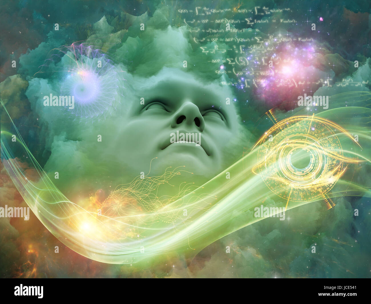 Dreaming Intellect series. Backdrop of human face and technological ...