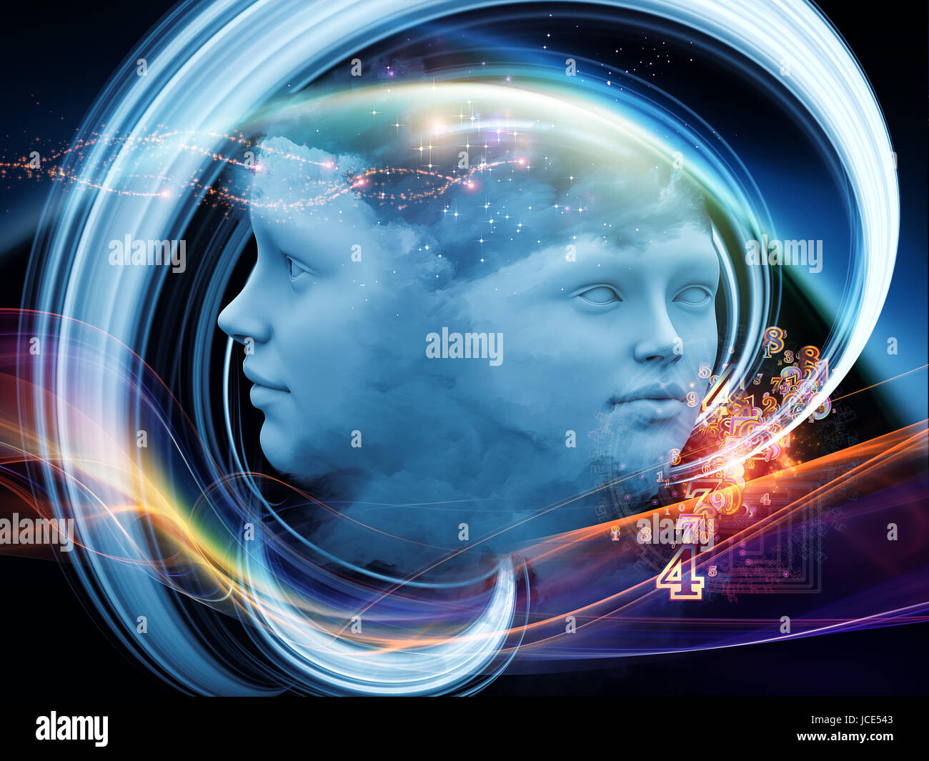 Dreaming Intellect series. Backdrop of human face and technological ...