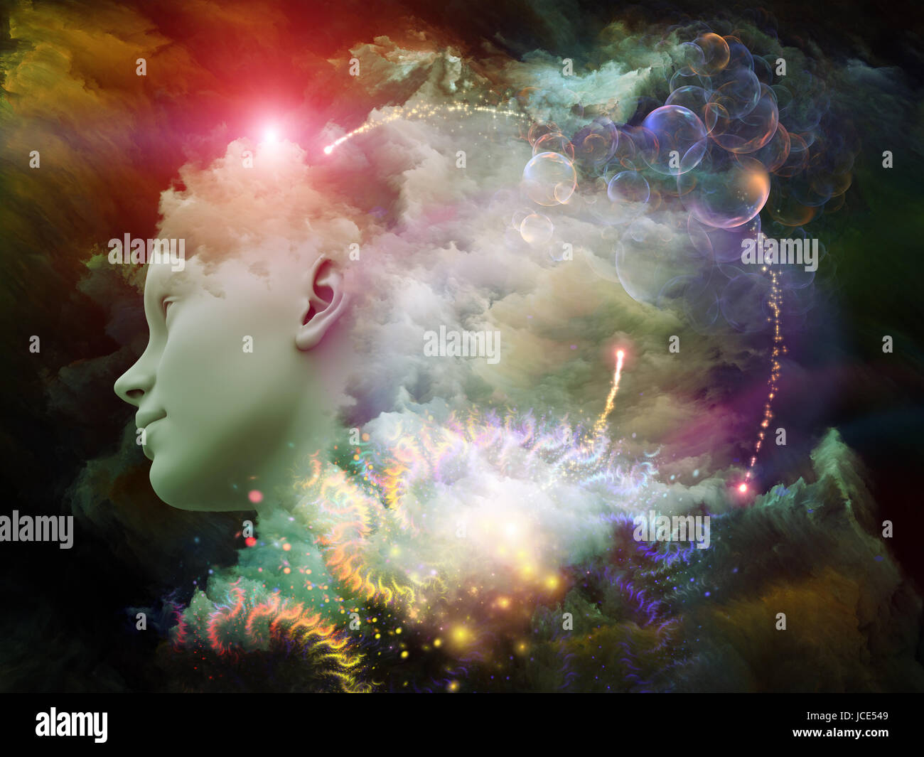 Dreaming Intellect series. Composition of human face and technological ...