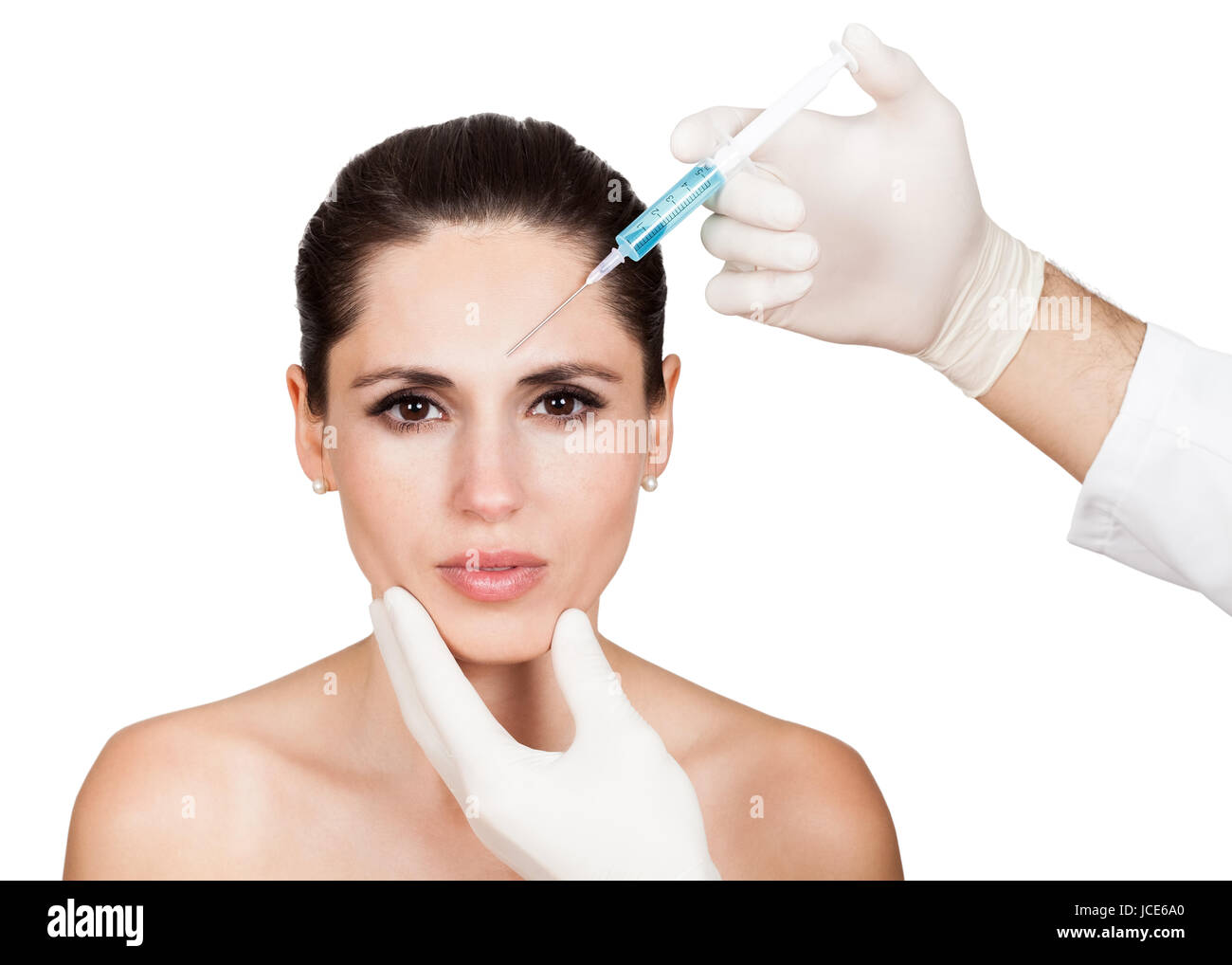 Beautician doing injection to the beautiful female face Stock Photo - Alamy
