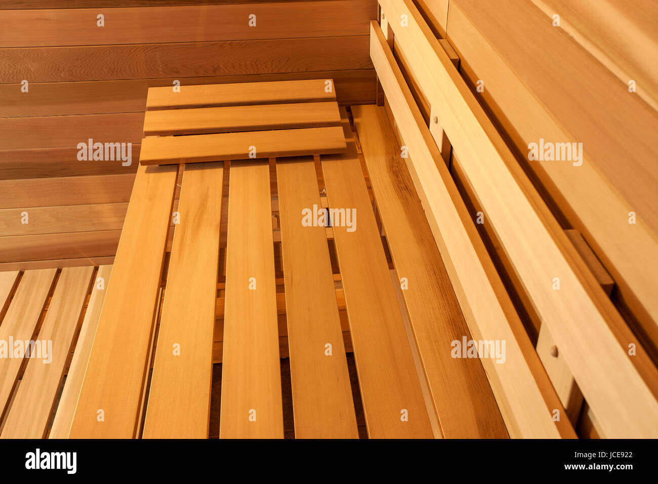 cedar wood sauna bench detail Stock Photo - Alamy