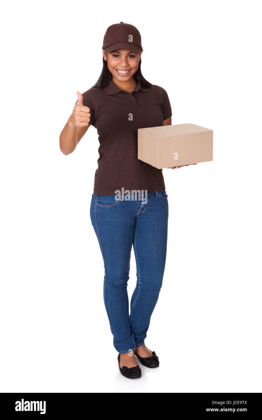Post Delivery Service Woman. Isolated On White Background Stock Photo ...