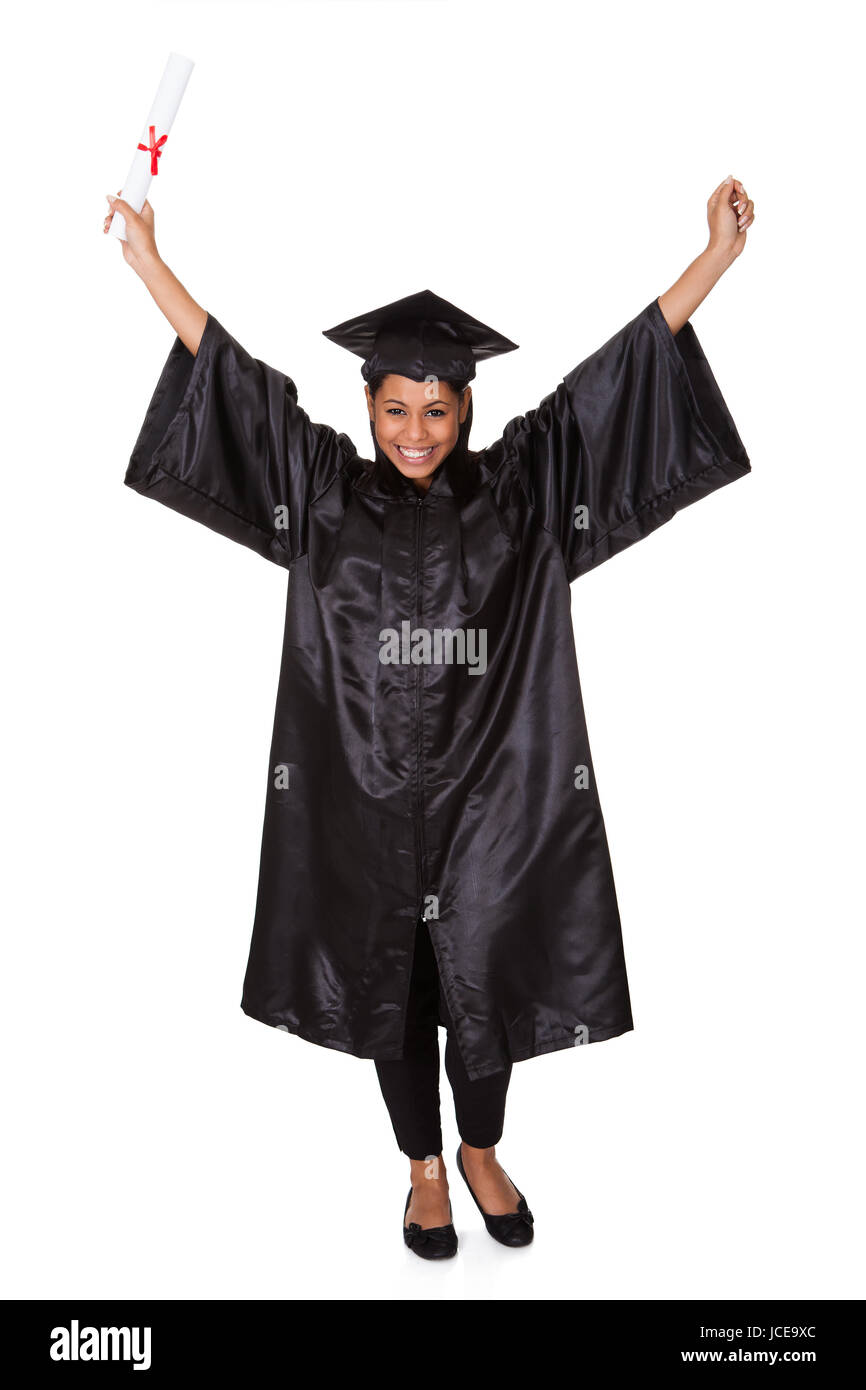 Excited Graduate Woman Holding Certificate. Isolated On White Stock ...