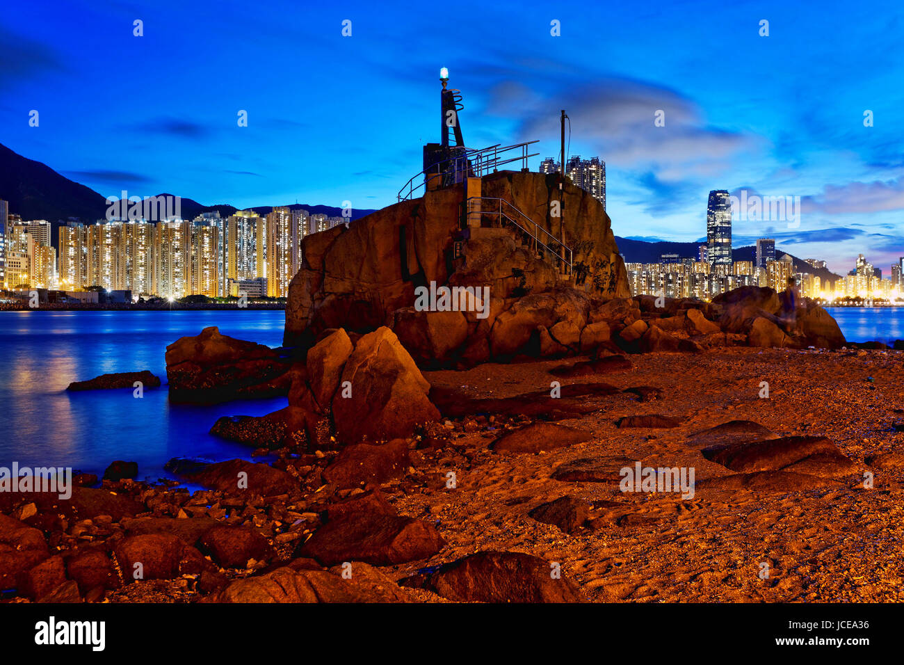 lighthouse at sunset,Hong Kong Yau Tong Lei Yue Mun water bay Stock ...