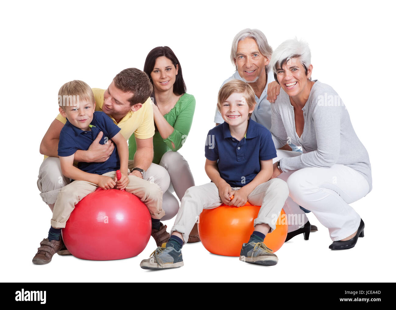 Portrait of happy generations family. Isolated on white Stock Photo - Alamy