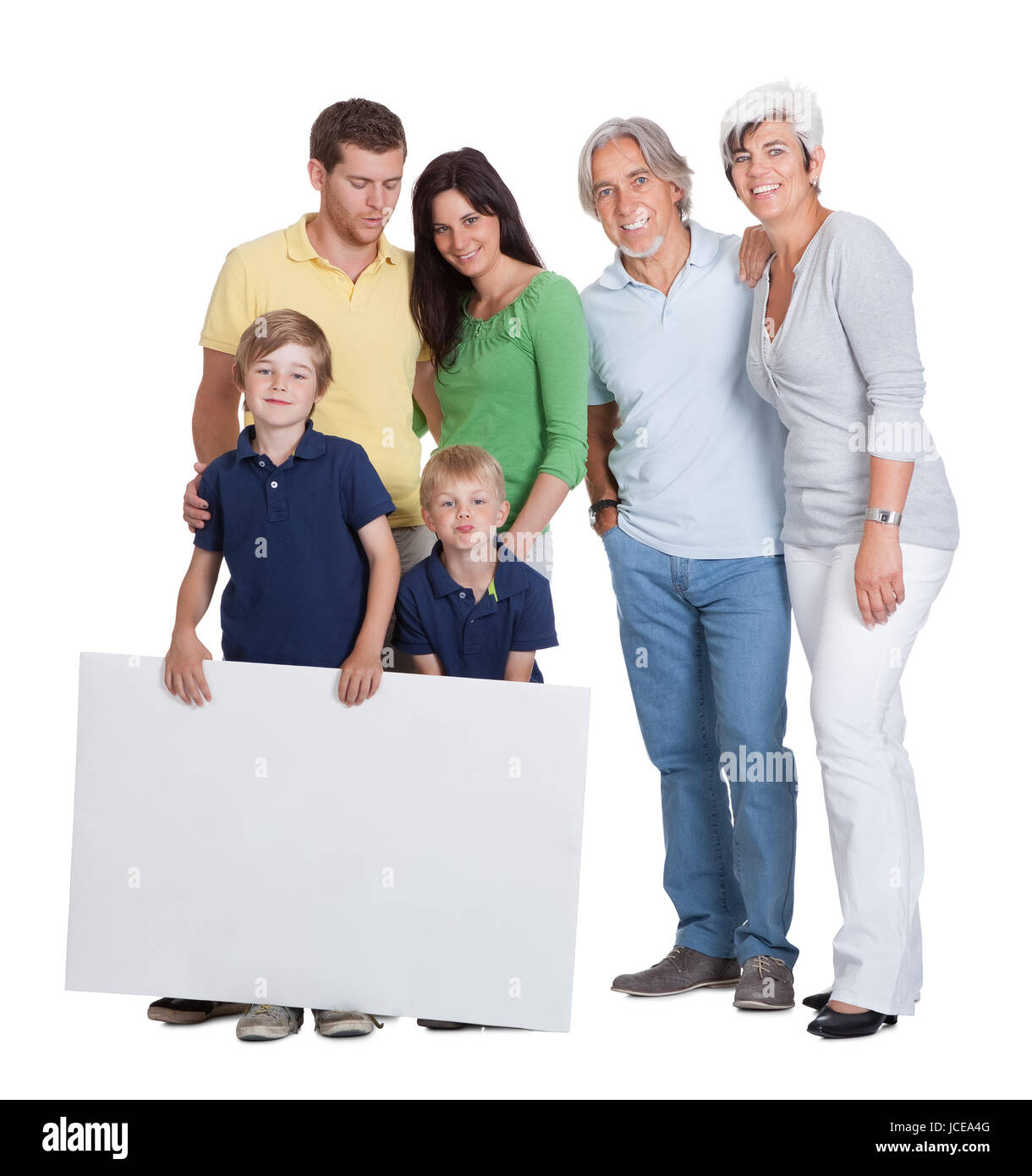 Portrait of happy generations family. Isolated on white Stock Photo - Alamy