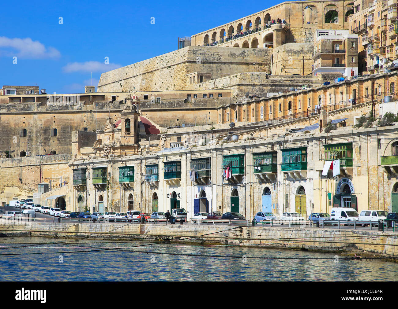 Historic waterfront buildings on Grand Harbour waterside, Valletta ...