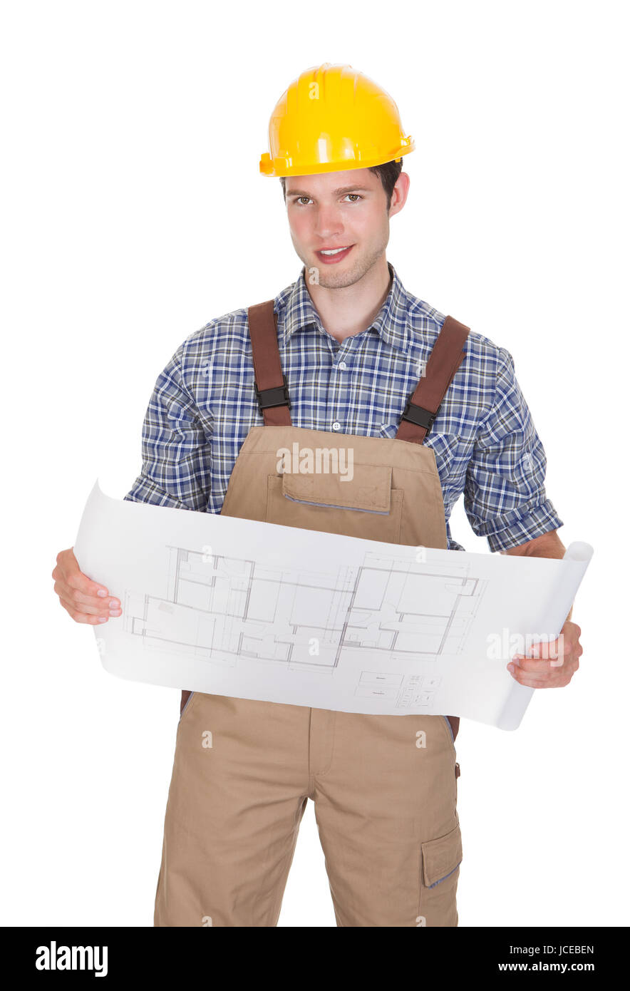 Portrait Of A Male Architect Holding Architectural Plan On White ...