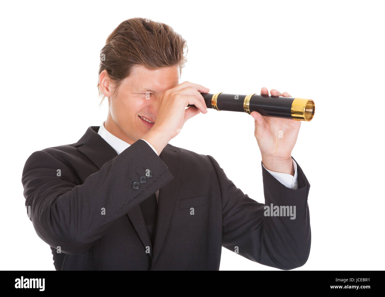 Businessman Looking Through Telescope Isolated On White Background ...