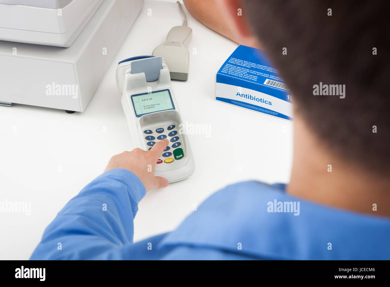 Close-up Of Finger Entering The Pin Code In Card Reader Machine Stock ...