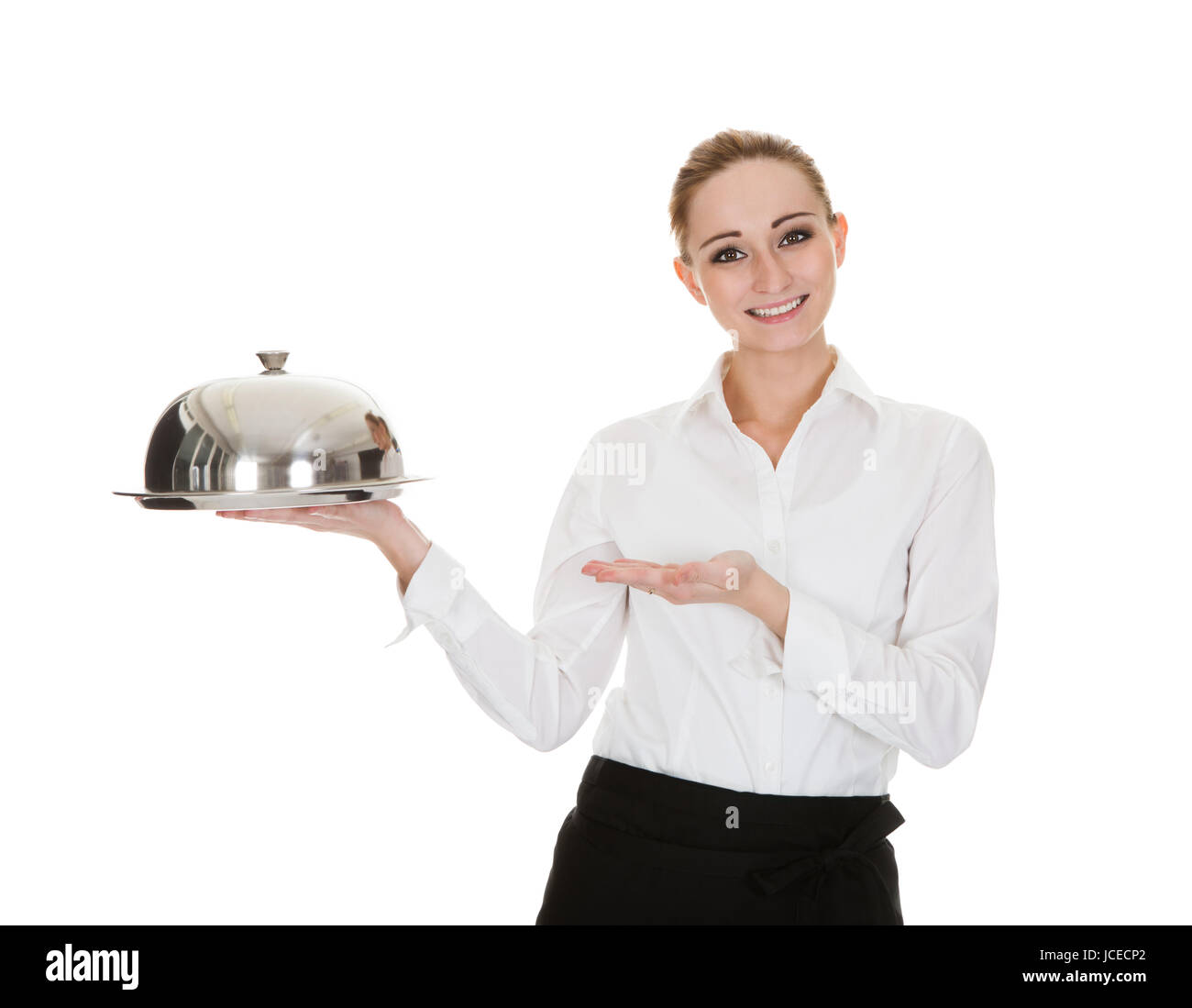 Beauty waitress holding tray hi-res stock photography and images - Alamy