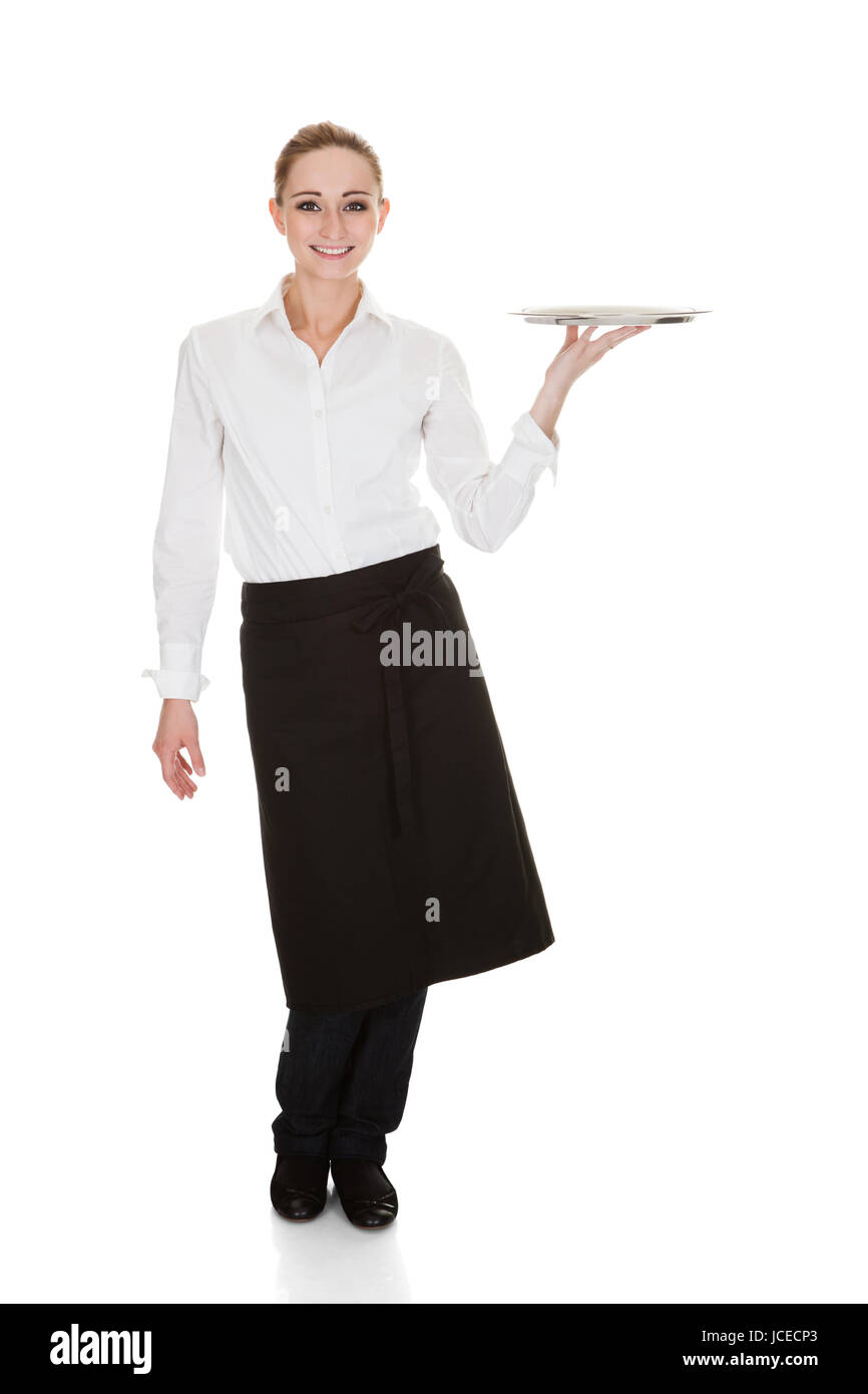 Waiter waitress holding serving Cut Out Stock Images & Pictures - Alamy