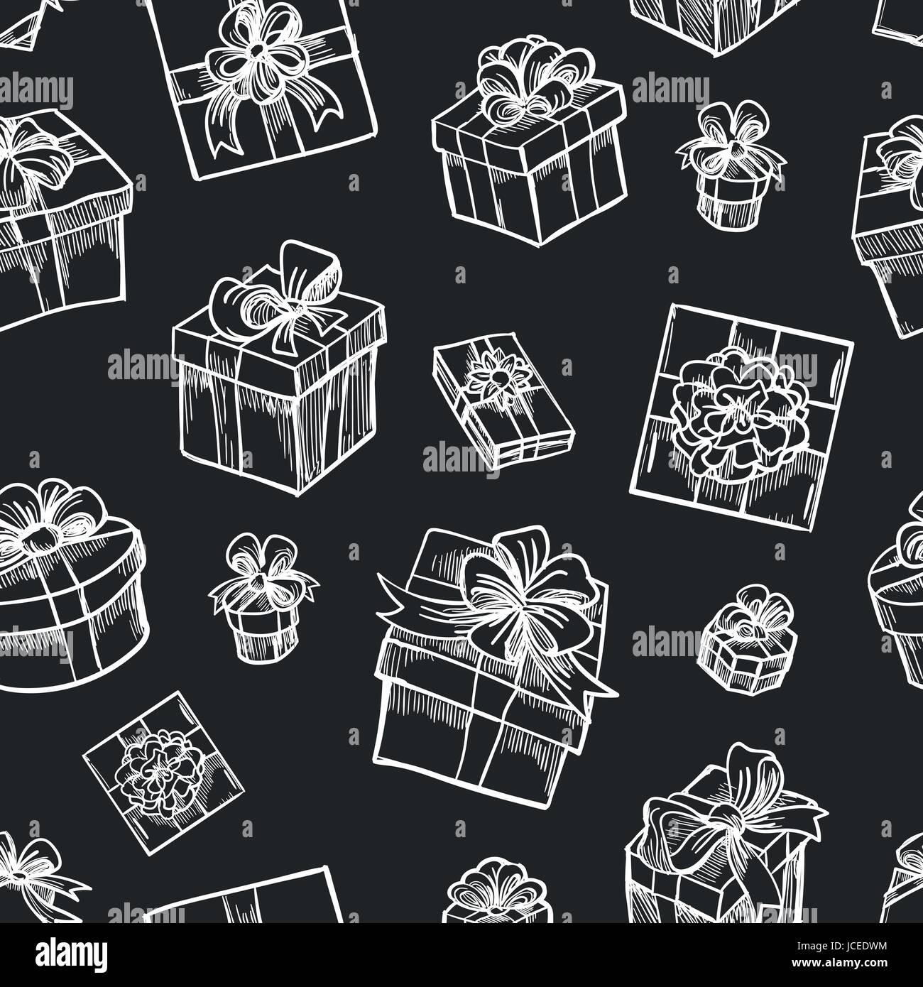 Vector hand drawn gift box seamless pattern. Sketch christmas gifts ...