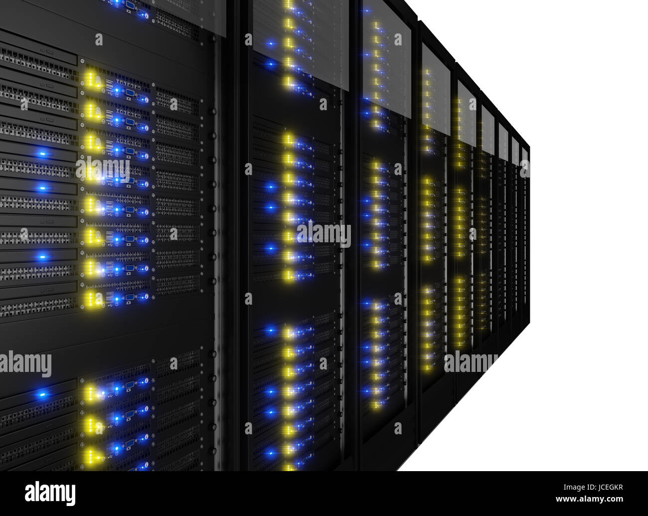 Row of server racks. Isolated on white background Stock Photo - Alamy