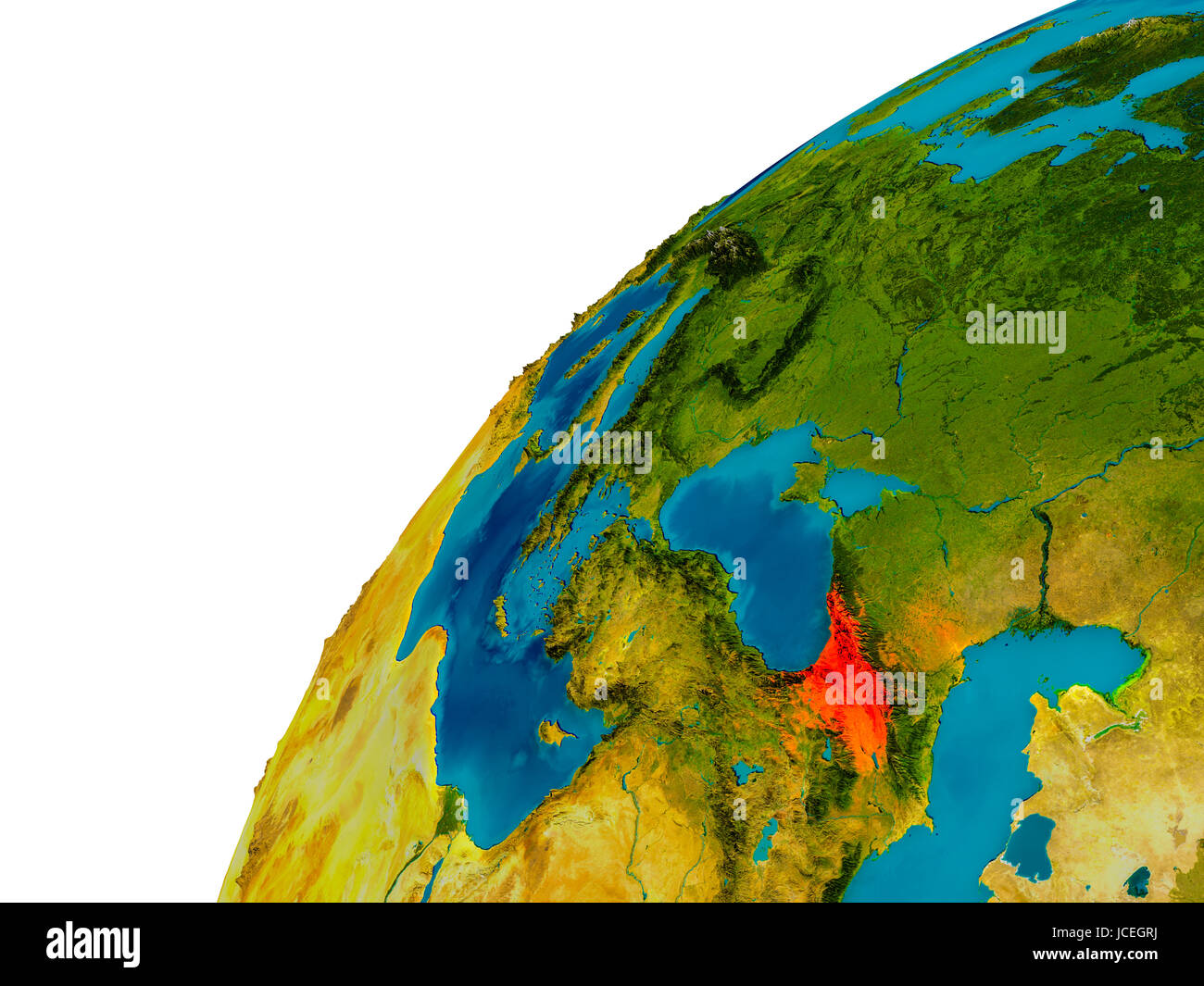 Georgia in red on topographic globe. 3D illustration with detailed ...