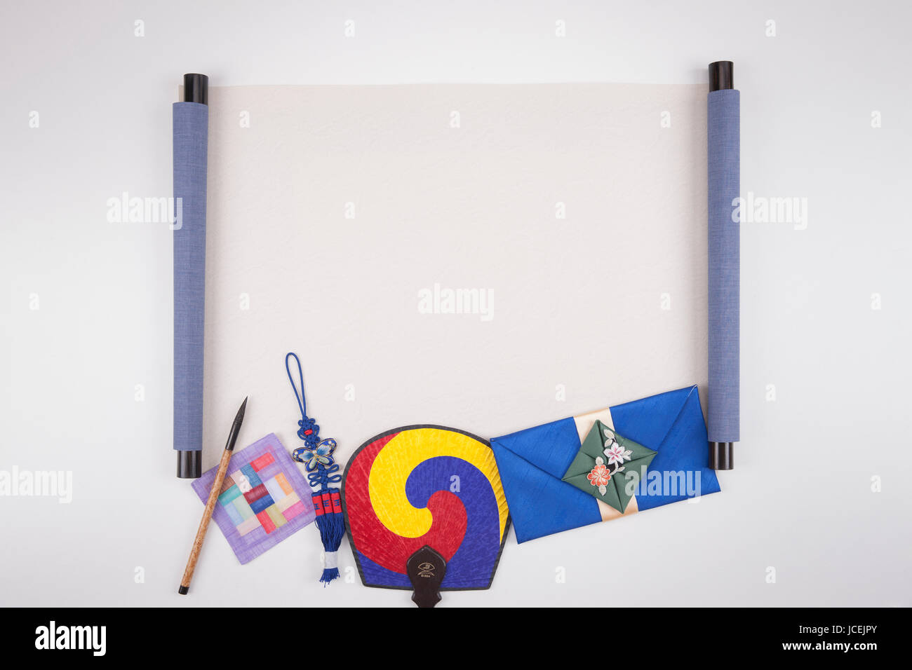 Scroll with traditional Korean objects Stock Photo - Alamy