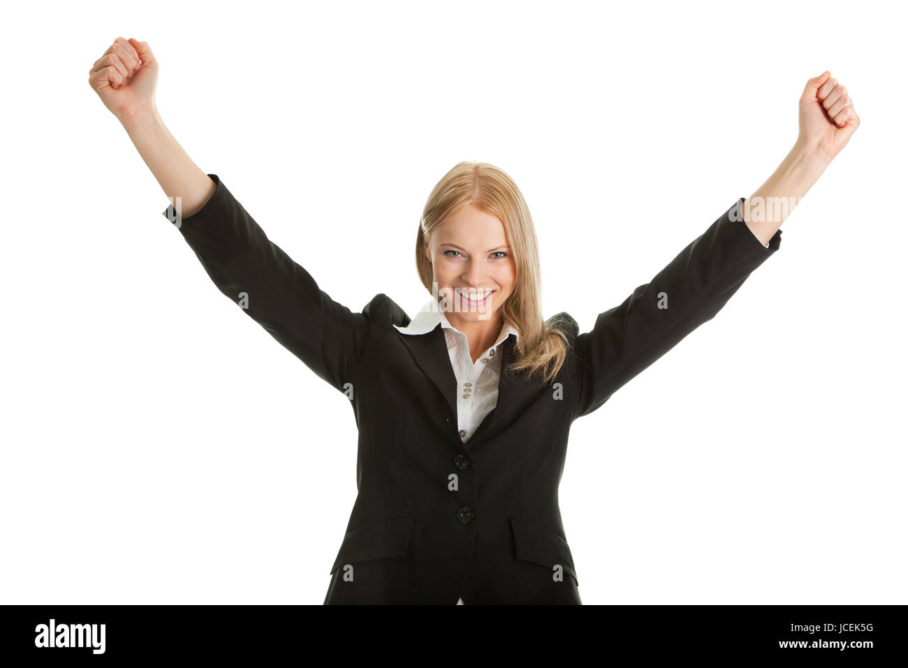 Excited businesswoman celebrating success. Isolated on wihte Stock ...