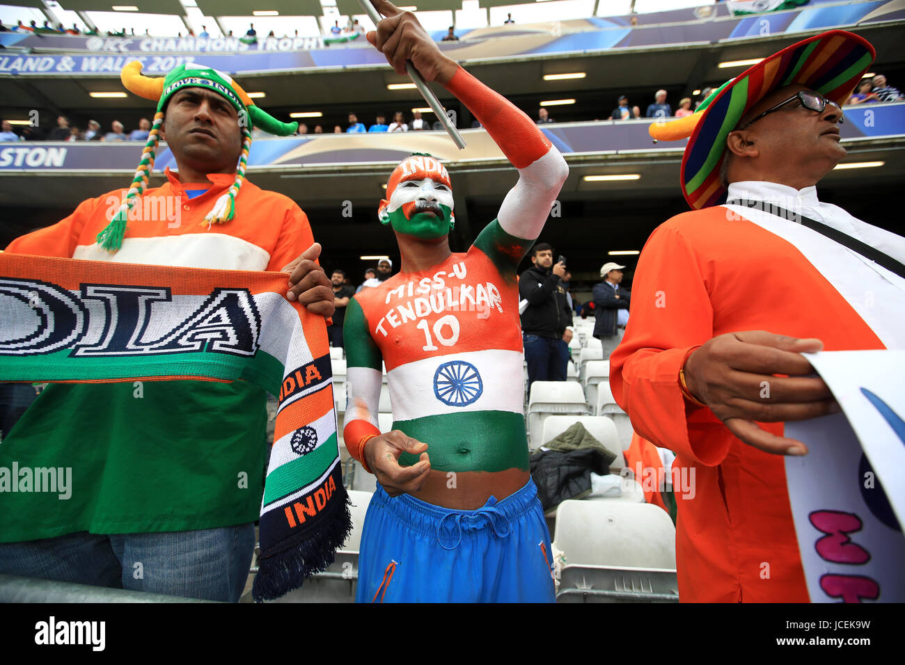 India fans show their support in the stands before the ICC Champions ...