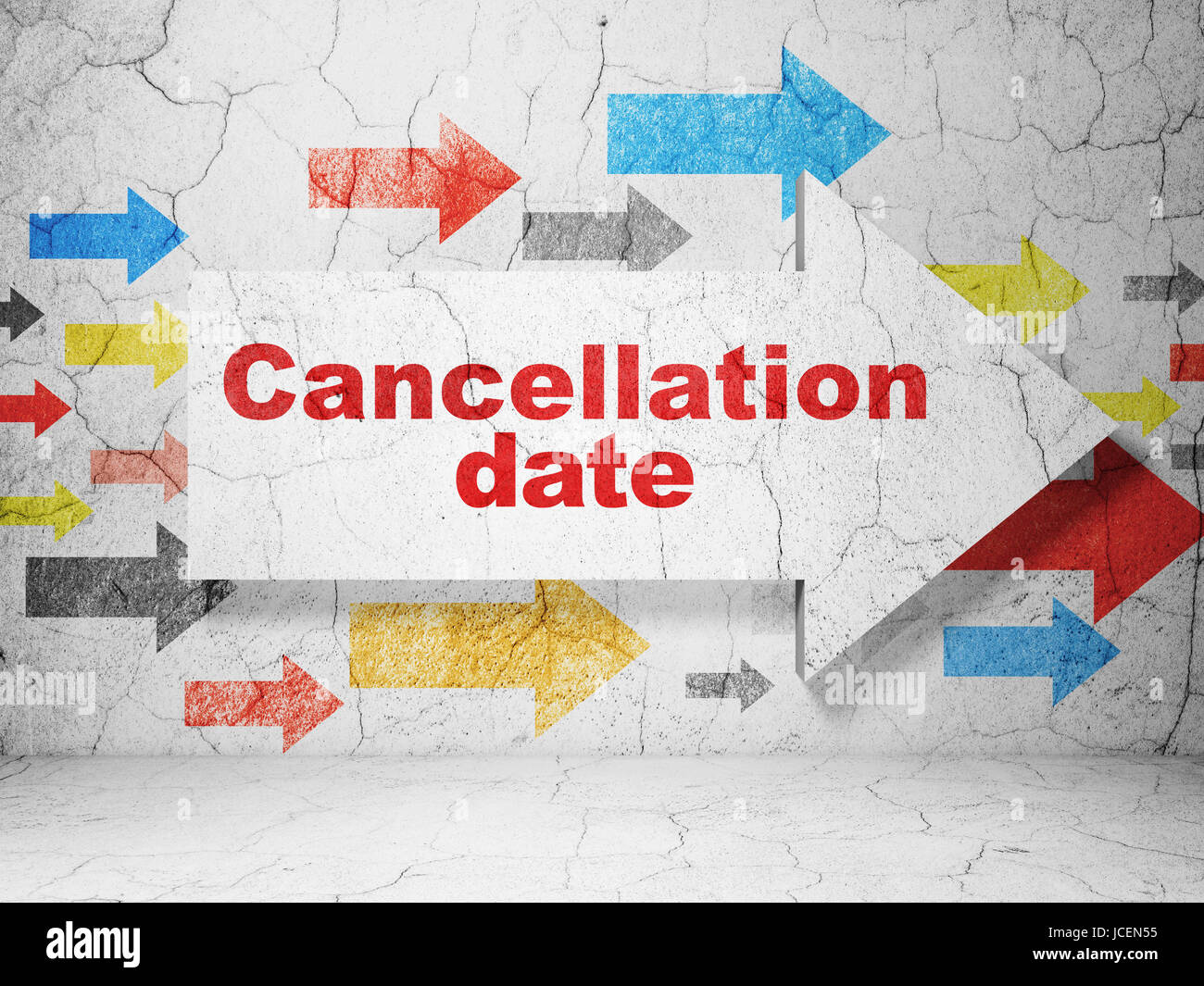 Time concept: arrow with Cancellation Date on grunge wall background ...