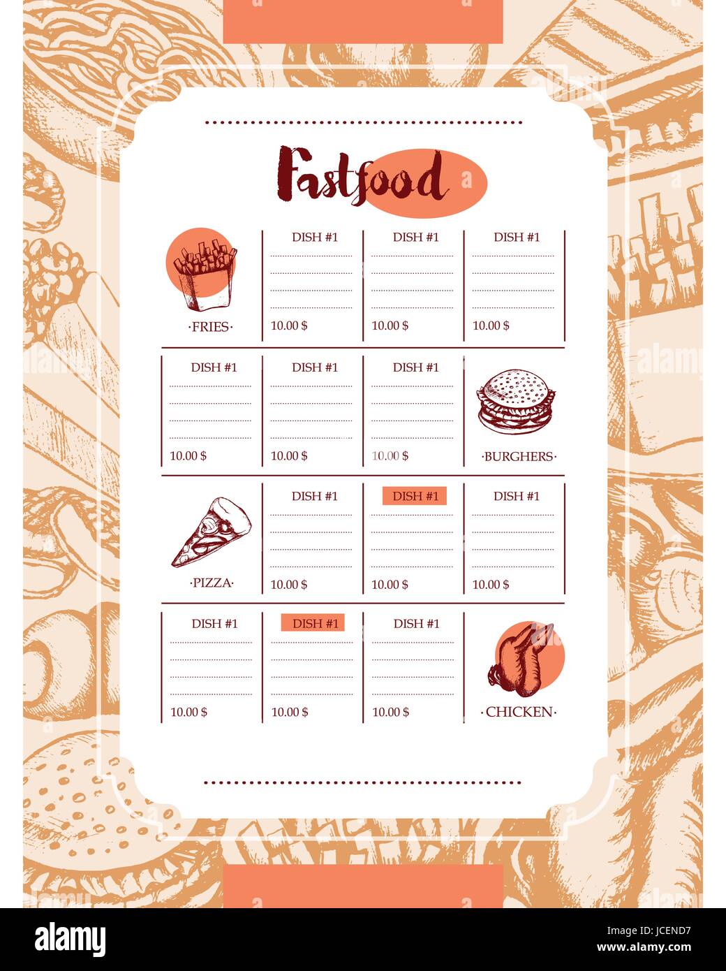 Fast food - color hand drawn vintage template menu Stock Vector Image ...
