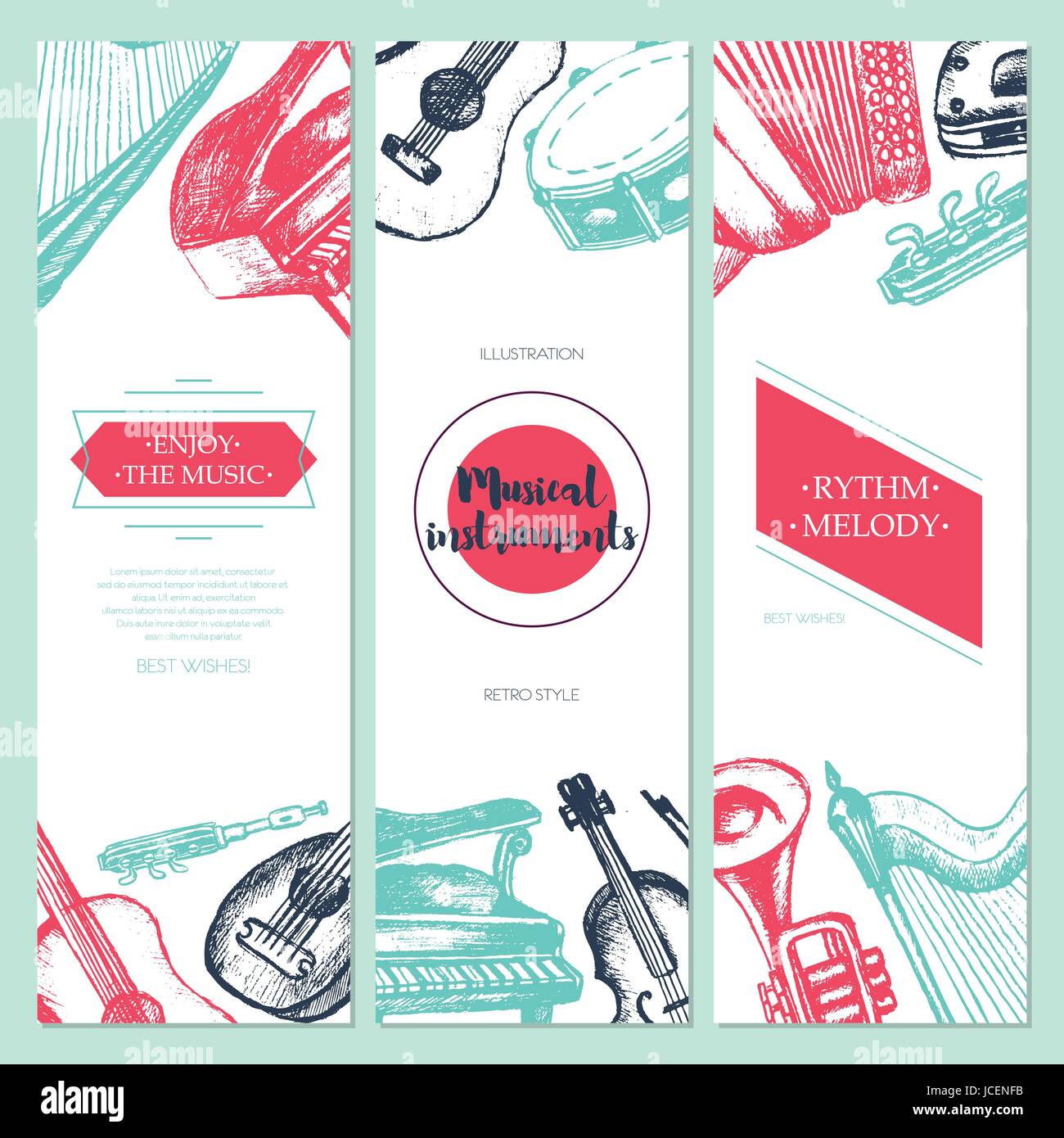 Musical Instruments - hand drawn template banner Stock Vector Image ...