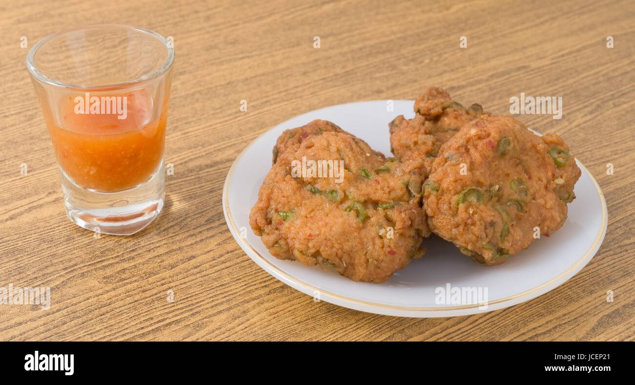 Snack and Dessert, Thai Traditional Fried Fish Cakes Served with Sweet ...