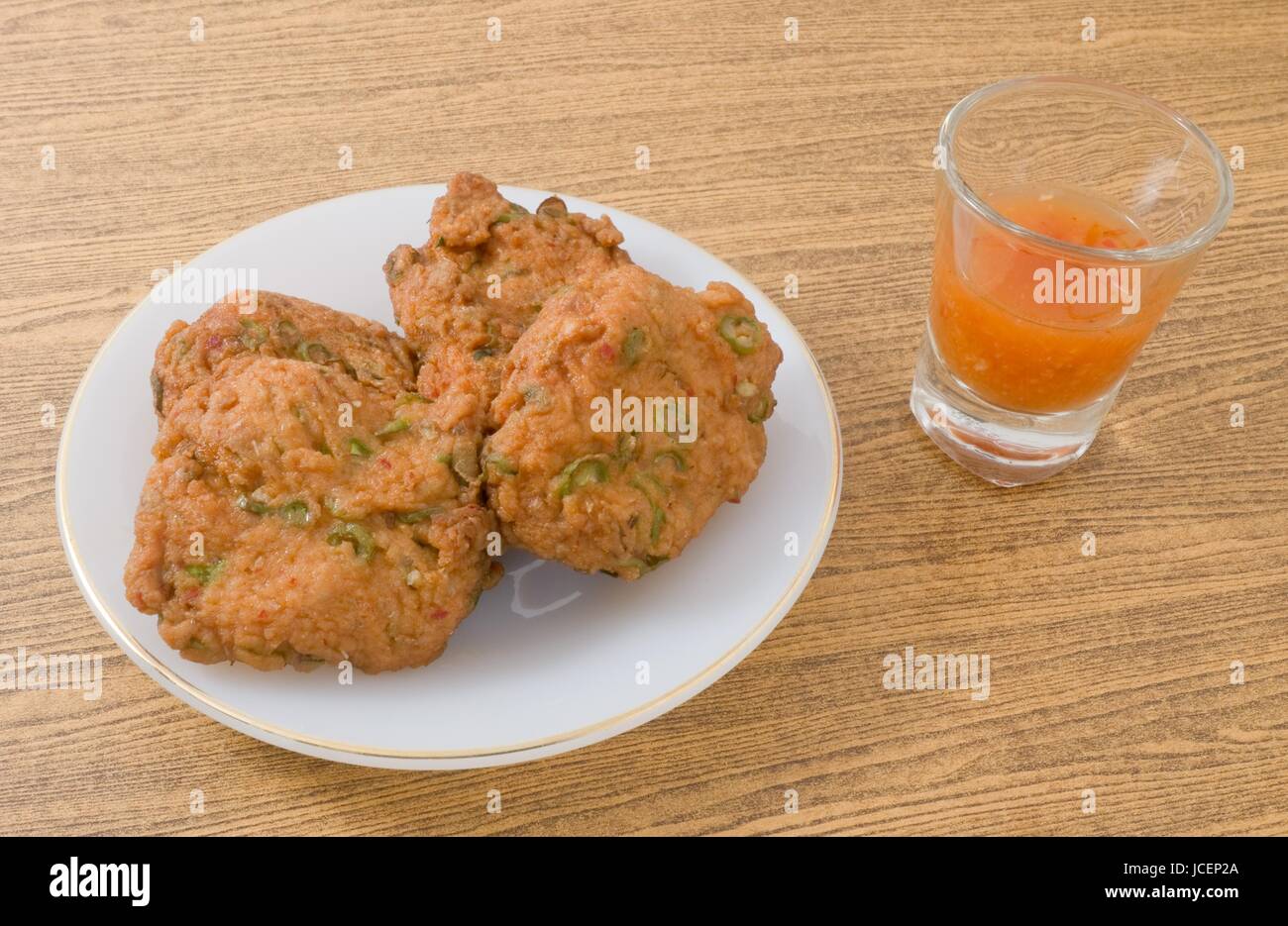 Snack and Dessert, Thai Traditional Fried Fish Cakes Served with Spicy ...